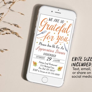 Grateful for You Appreciation Invitation Editable Template, Fall ...