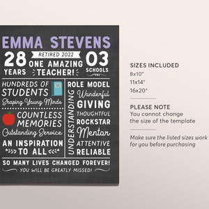 Editable Teacher Retirement Gift, Chalkboard Printable Teacher Poster ...