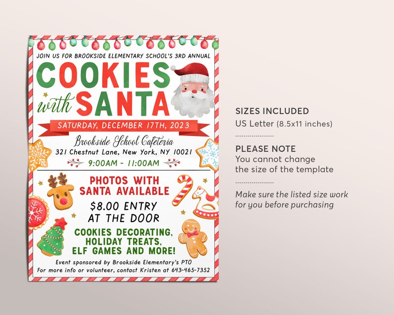 Cookies With Santa Flyer Editable Template, Photos With Santa ...