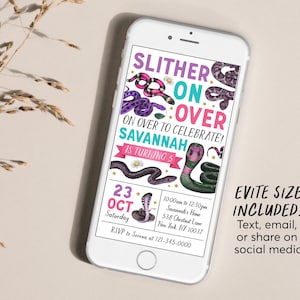 Snake Birthday Invitation With Photo Editable Template, Girl Slither on ...