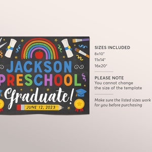 Preschool Boy Graduation Chalkboard Sign Editable Template, Pre K ...