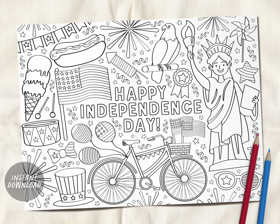 4th of July Coloring Page Placemat for Kids and Adults, Independence ...