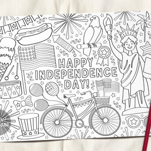 4th of July Coloring Page Placemat for Kids and Adults, Independence ...