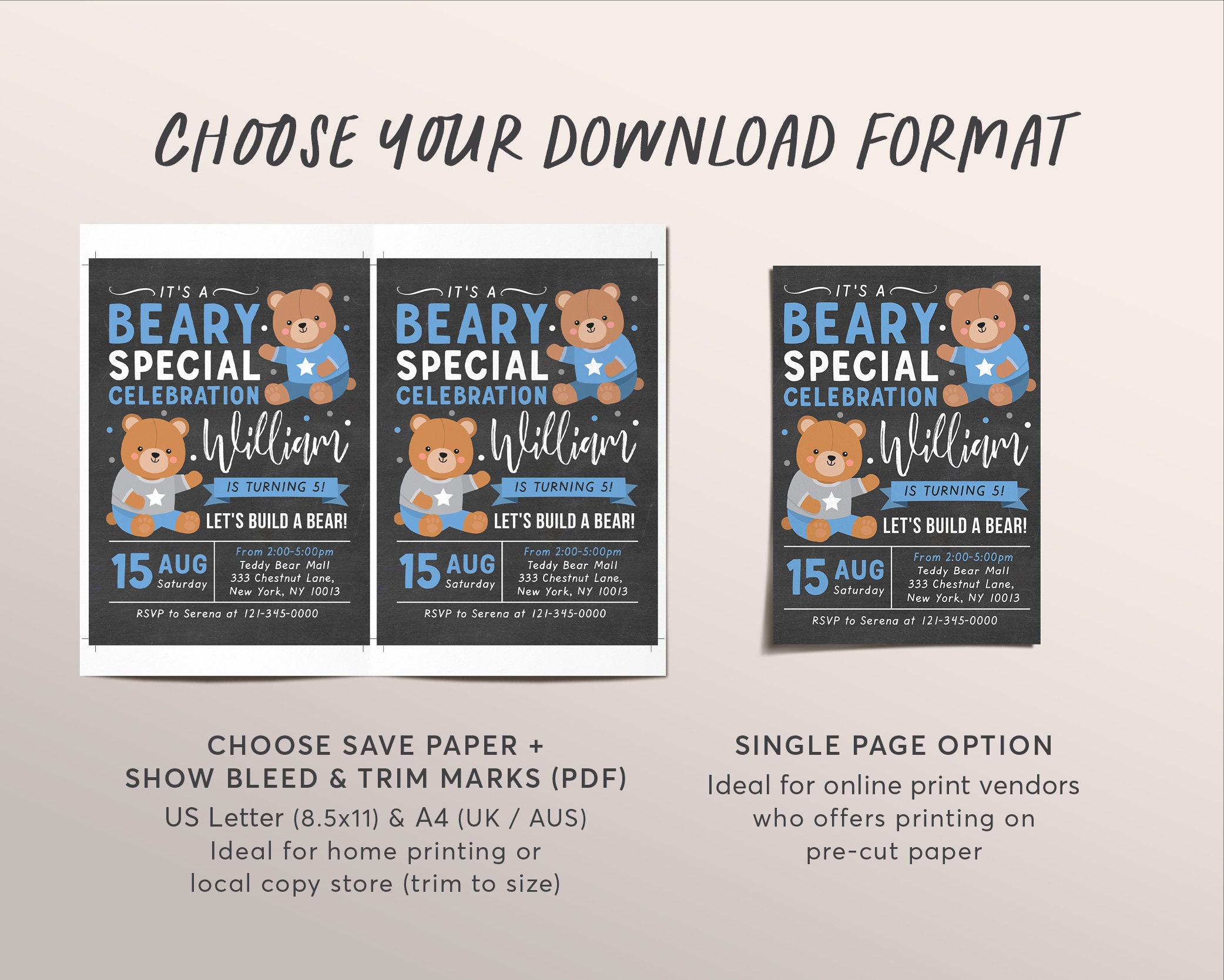 Teddy Bear BOY Birthday Invitation Editable Template Build A - Etsy