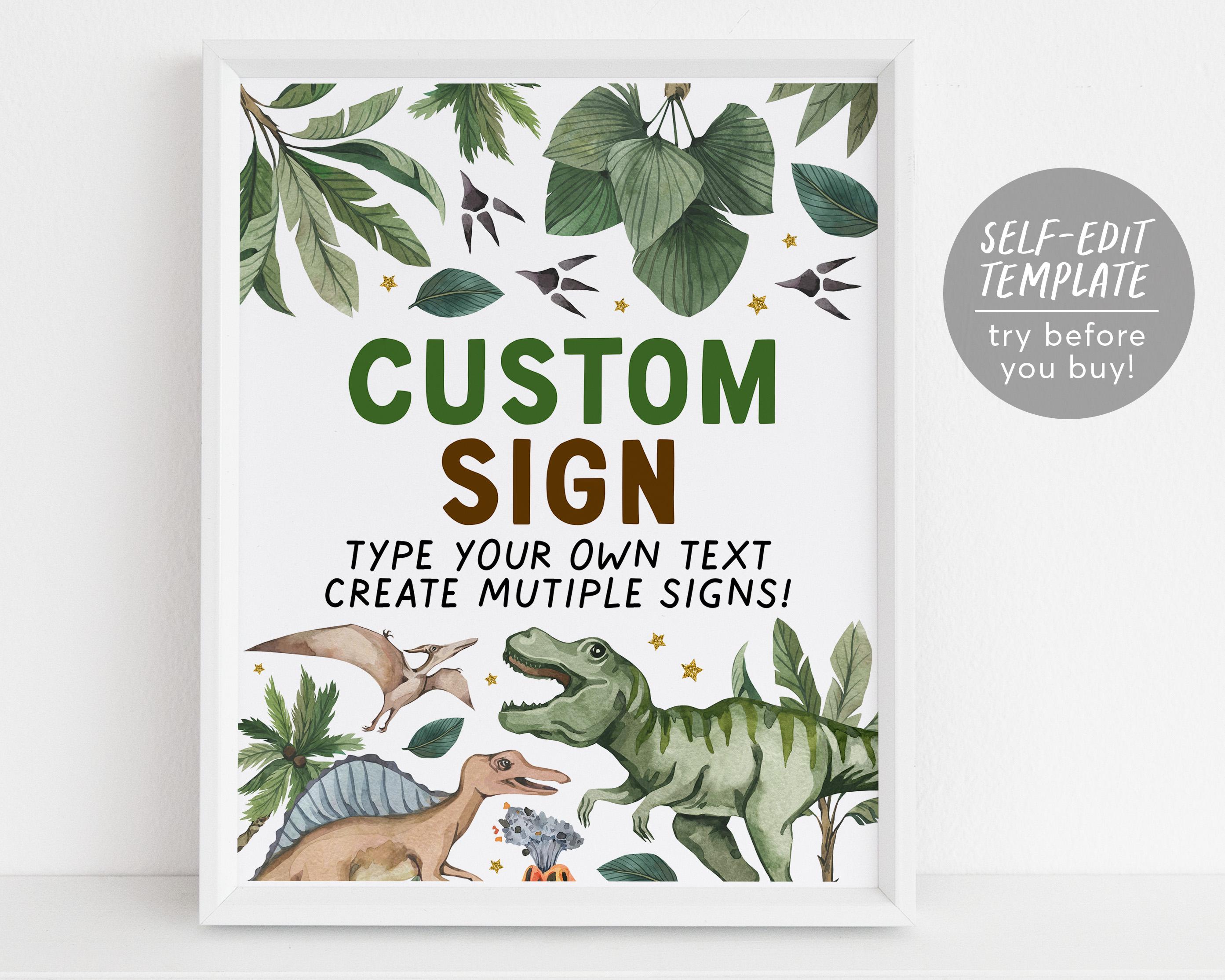 Dinosaur Custom Sign Editable Template, Dino Themed Birthday Party ...