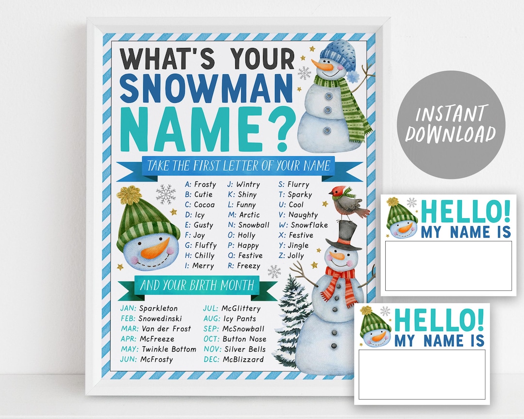 What's Your Snowman Name Game, Winter Christmas Party Activity Game ...
