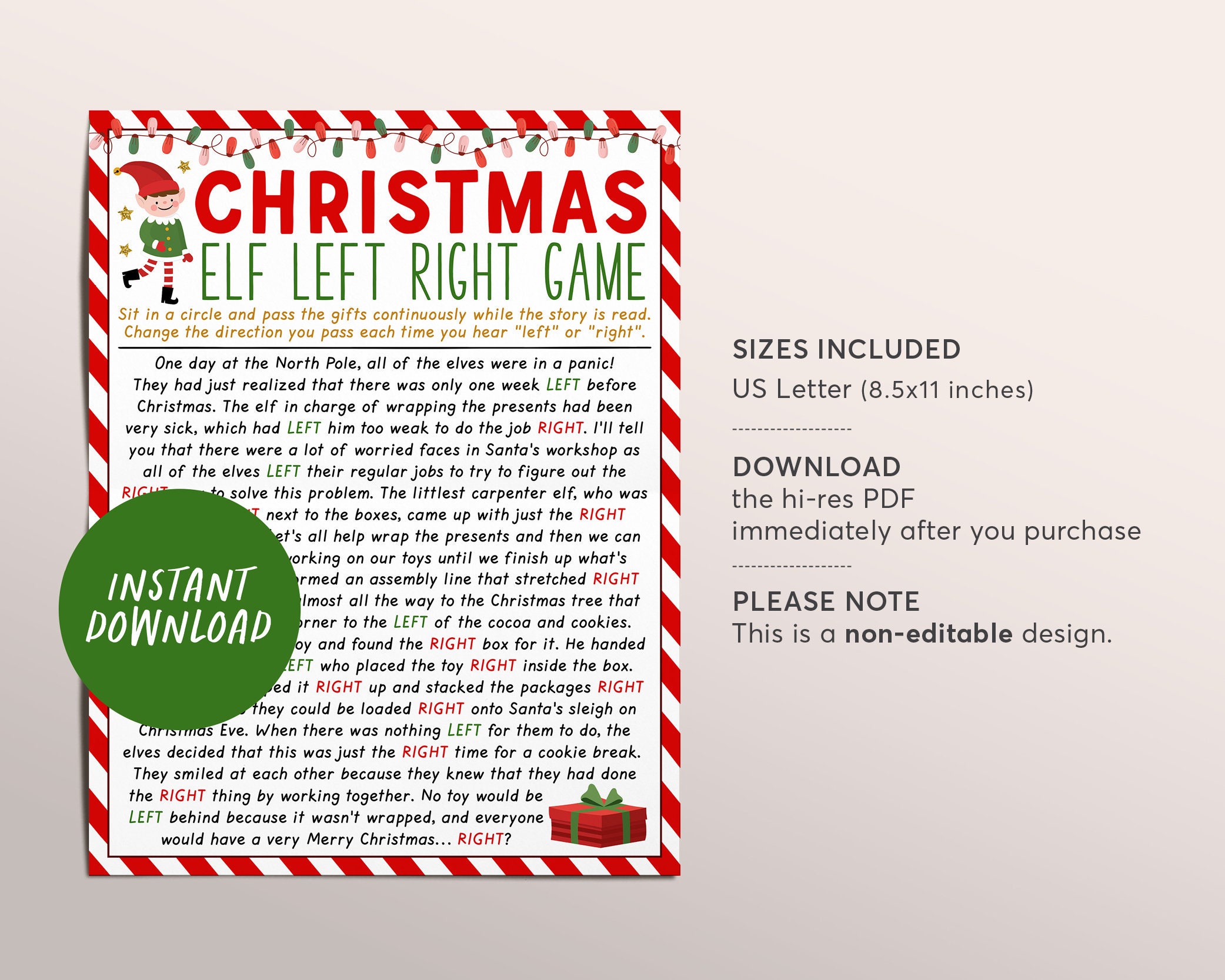 Christmas Left Right Game, Elf Left Right Funny Story Pass the Gift ...
