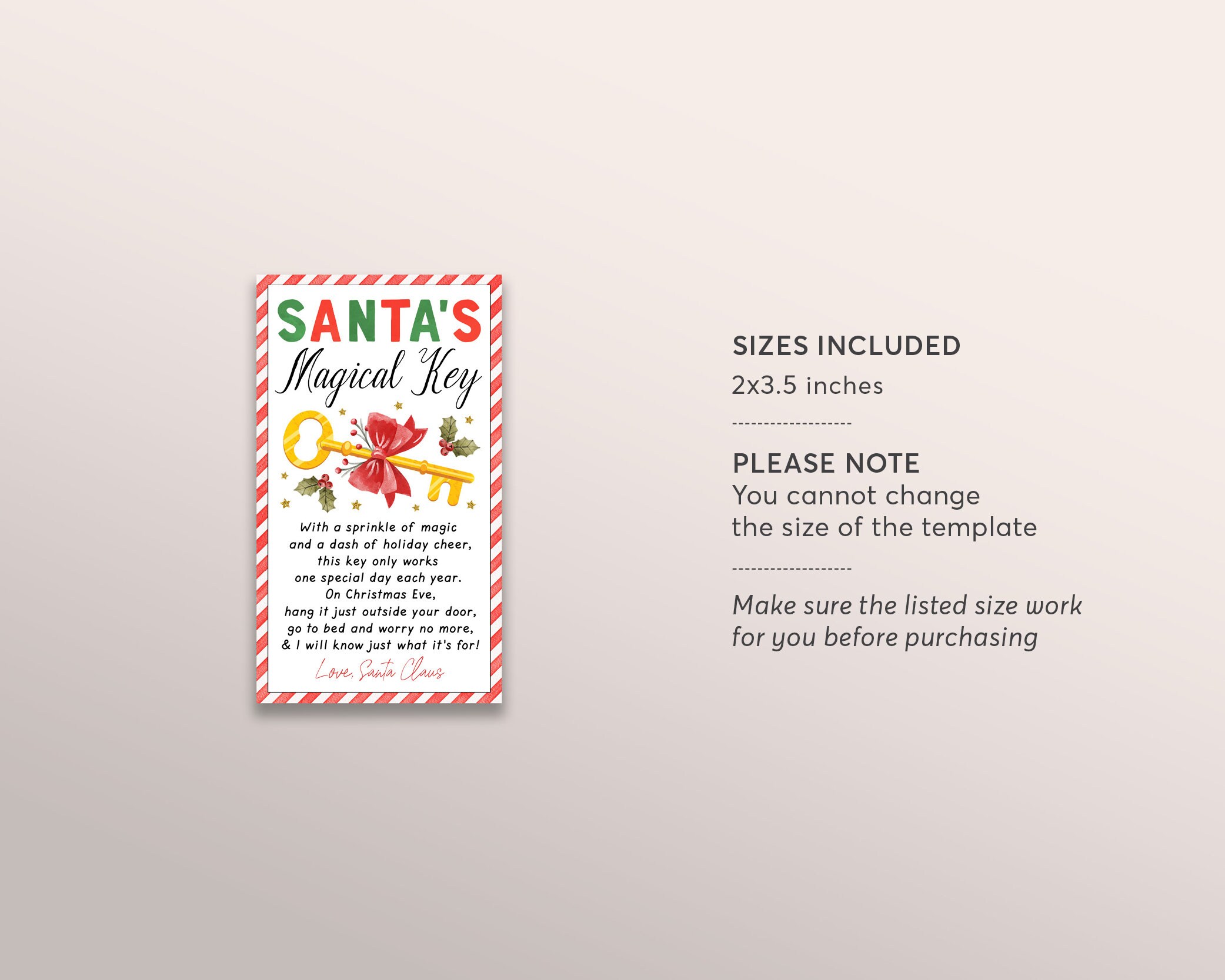 Santa's Magical Key Editable Template, Magic Key Tag No Chimney ...