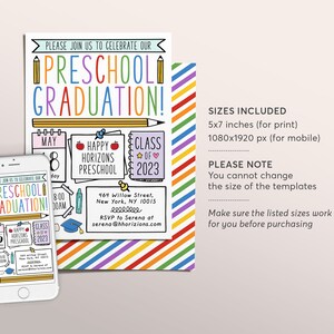 Preschool Graduation Invitation Editable Template, Pre-k Kindergarten ...