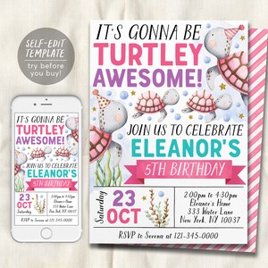 Turtle Birthday Invitation Editable Template, Turtley Awesome Birthday ...