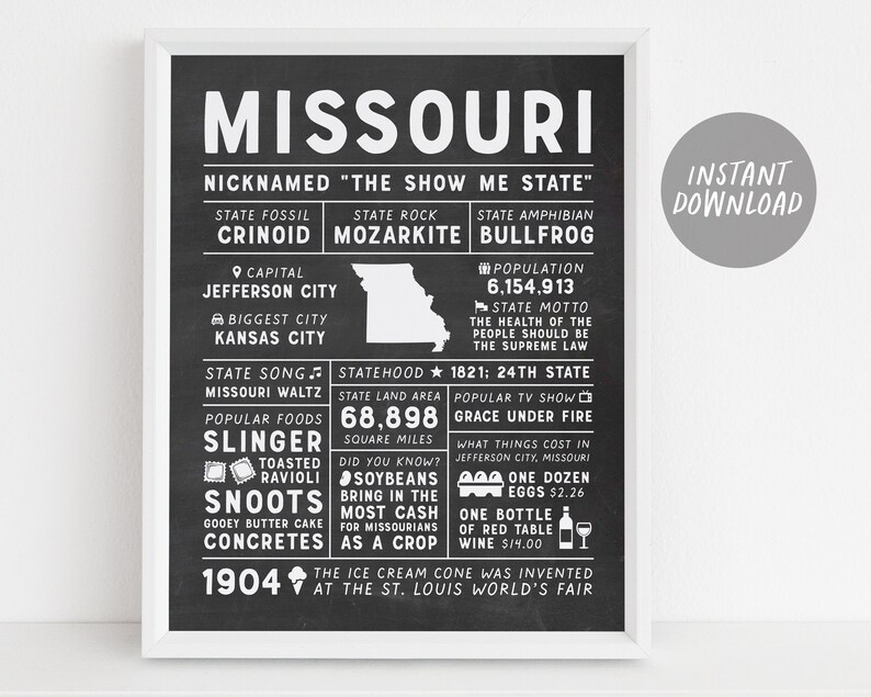 Missouri State Wall Art Sign Poster Infographic Chalkboard - Etsy
