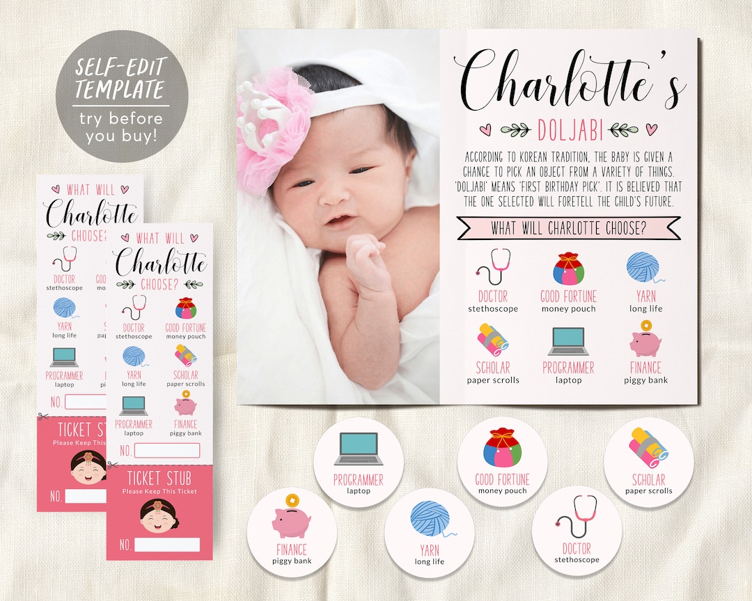 Doljabi Board Sign With Photo Editable Template, Doljanchi Korean Baby ...