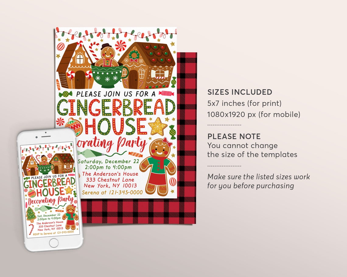 Christmas Gingerbread House Decorating Party Invitation Editable ...