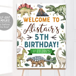 Dinosaur Birthday Party Welcome Sign Editable Template, Boy Dino ...