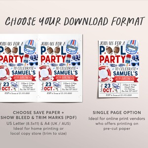 Football Pool Party Birthday Invitation Editable Template, Summer ...