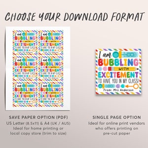 Bubbling With Excitement Back to School Gift Tag Editable Template ...