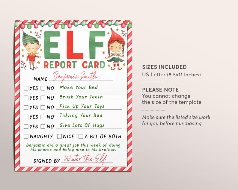 Elf Report Card Editable Template, Christmas Elf Report Letter Naughty ...