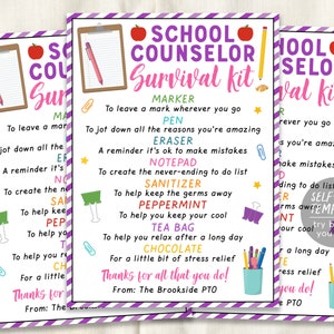 School Counselor Survival Kit Editable Template, Guidance Counselor ...