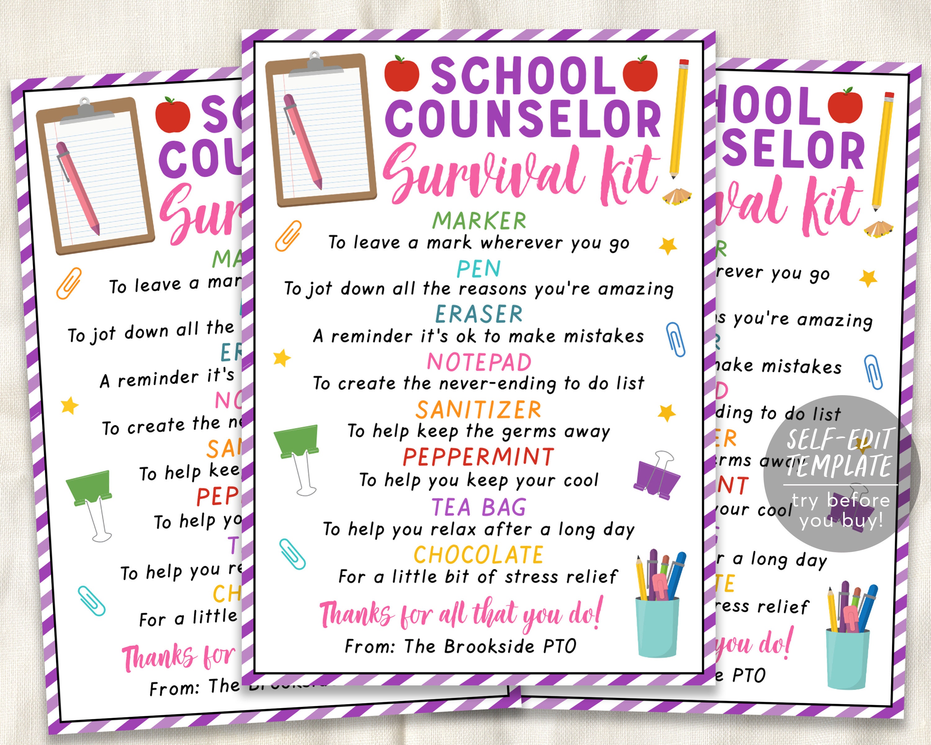 School Counselor Survival Kit Editable Template, Guidance Counselor ...