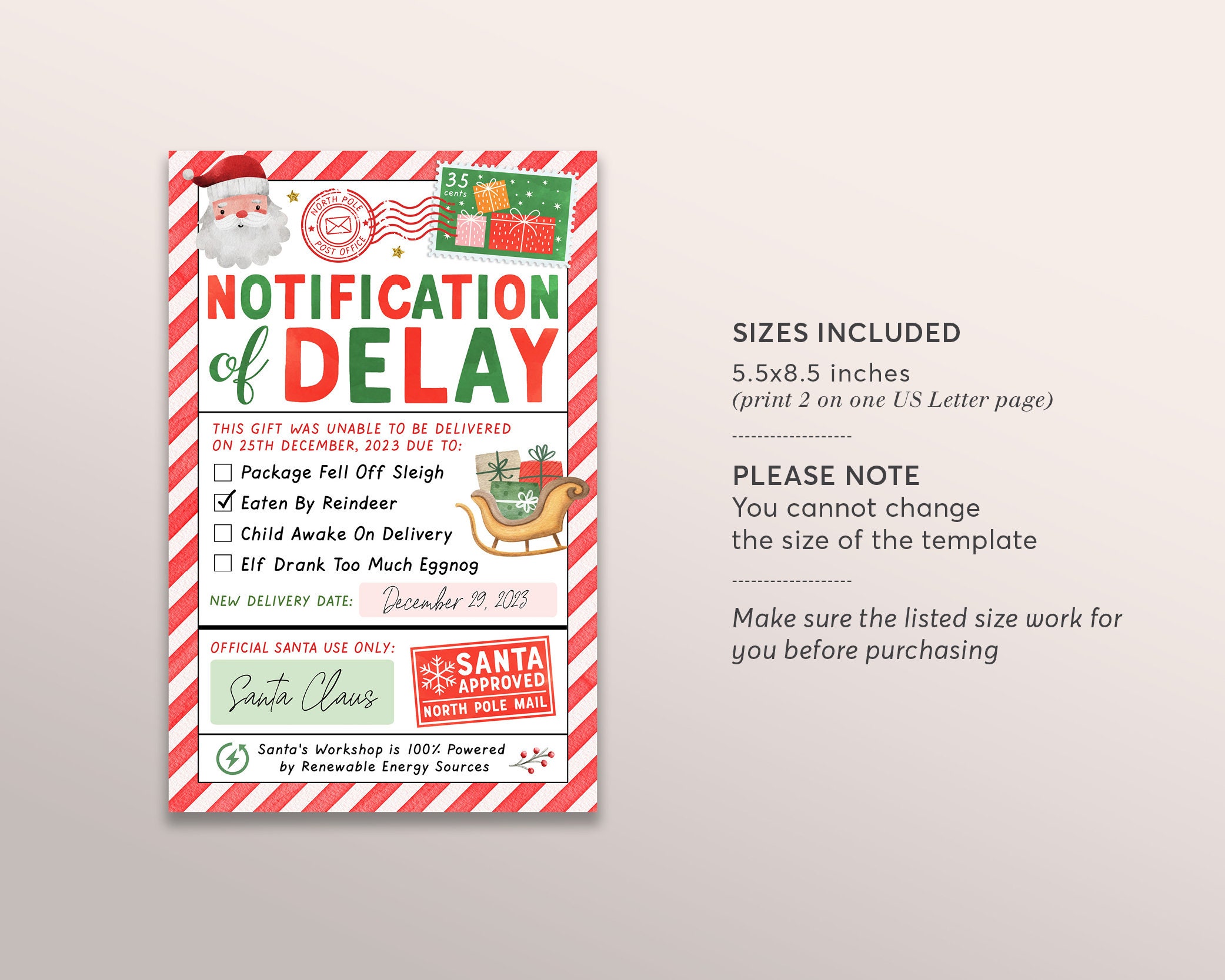 Late Christmas Gift Letter From Santa Editable Template, Delayed ...