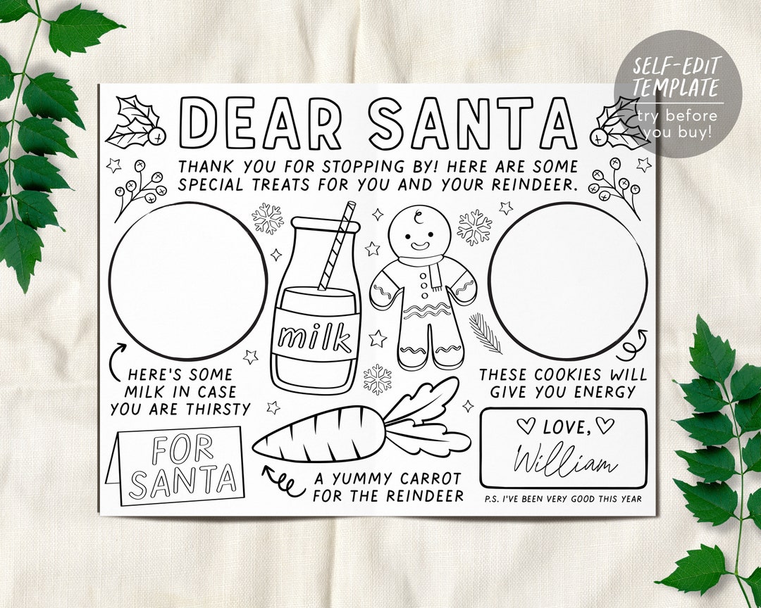 Santa Cookie Tray Placemat Editable Template, Cookies and Milk for ...
