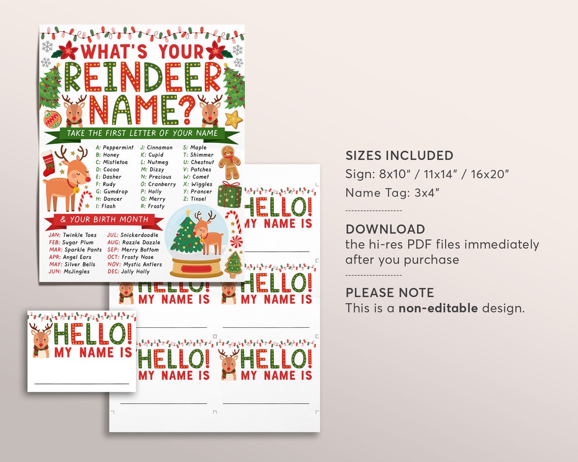 What's Your Reindeer Name Game, Christmas Party Activity With Name Tags ...