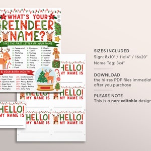 What's Your Reindeer Name Game, Christmas Party Activity With Name Tags ...