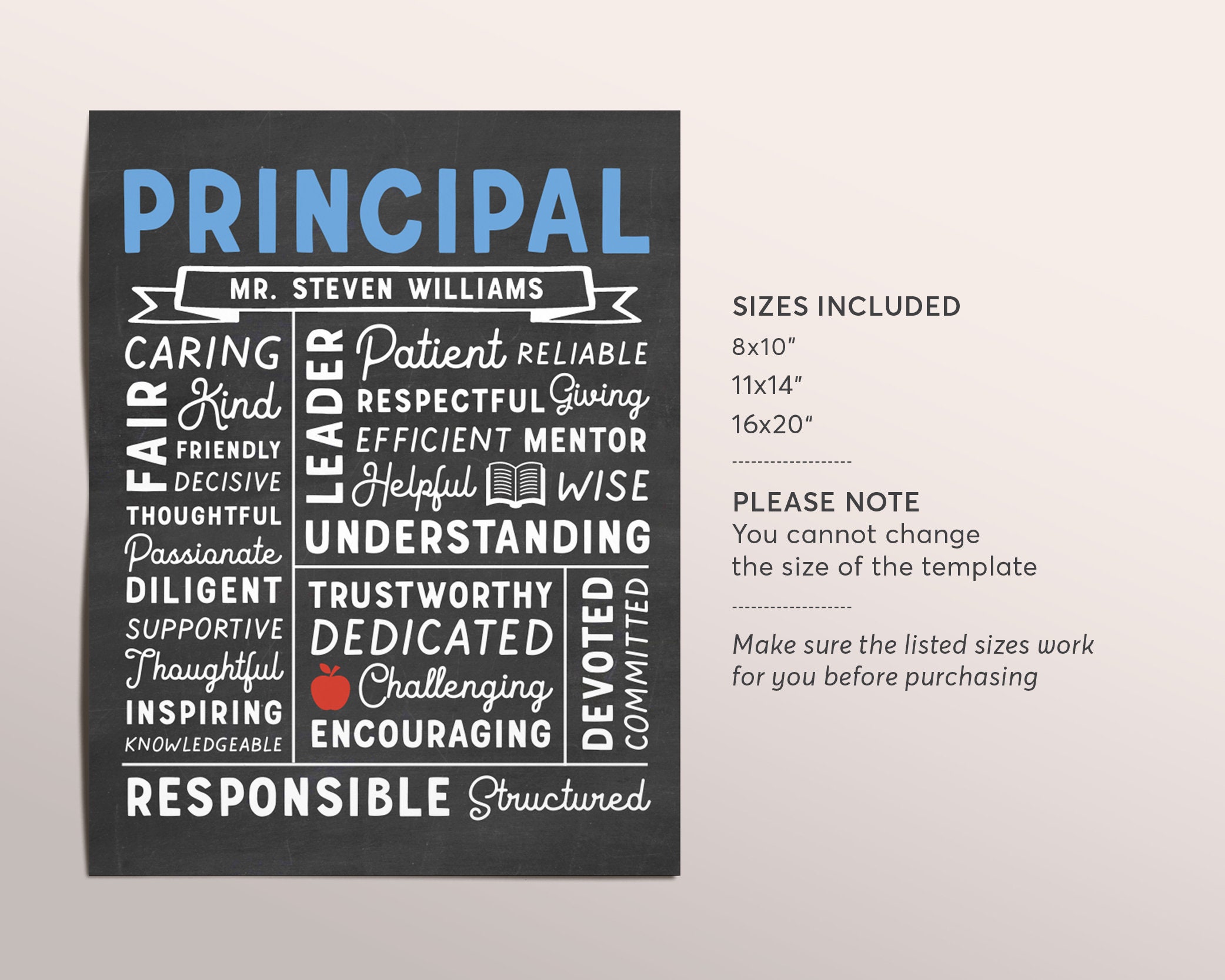 Editable Principal Chalkboard Gift Print Template, Personalized Custom ...