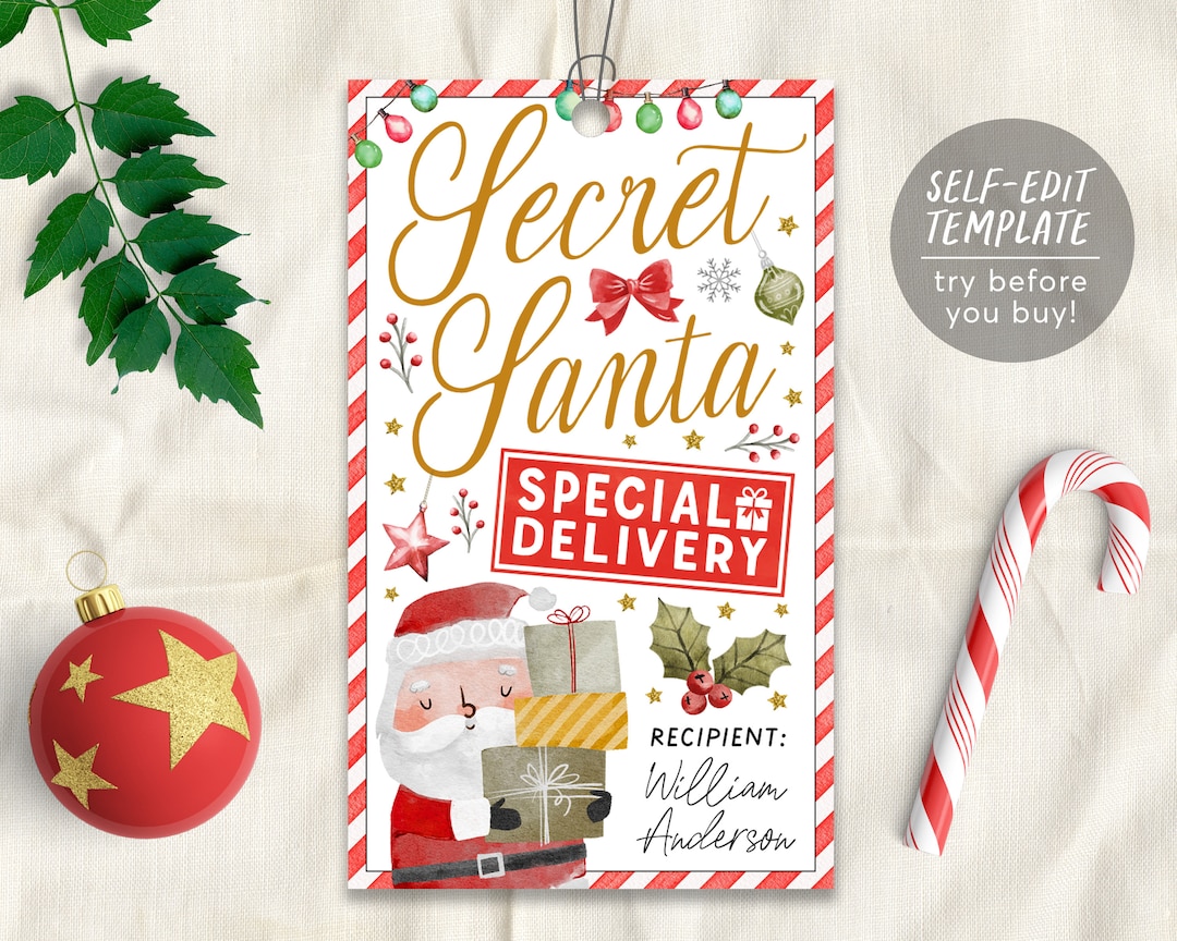 Secret Santa Gift Tags Editable Template, Christmas Santa Claus Special ...