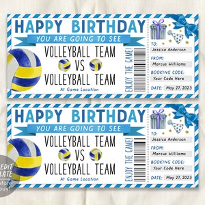 Volleyball Game Gift Ticket Editable Template, Birthday Surprise Sports ...