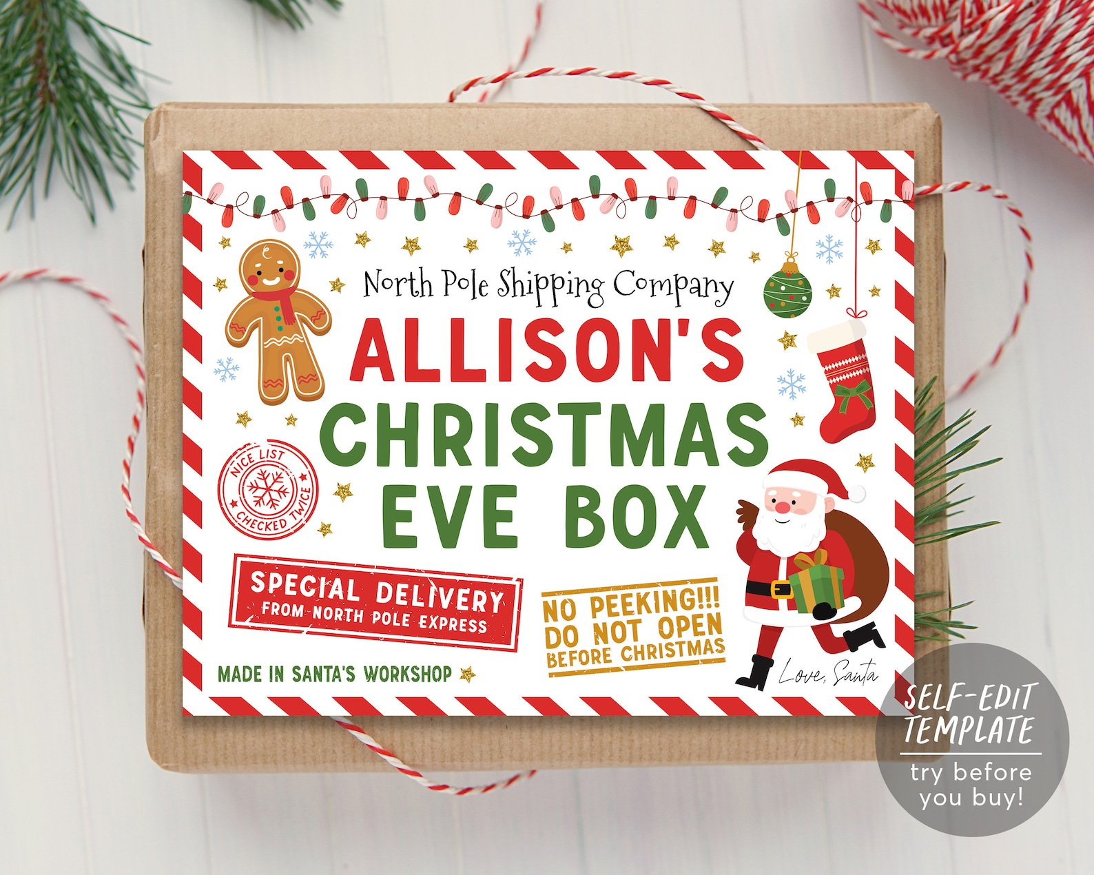 Christmas Eve Box Label Editable Template, Xmas Eve Crate Label Special ...
