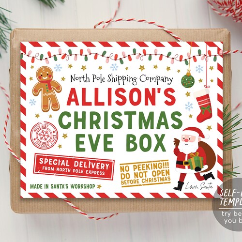 Christmas Eve Box Label Editable Template Xmas Eve Crate - Etsy