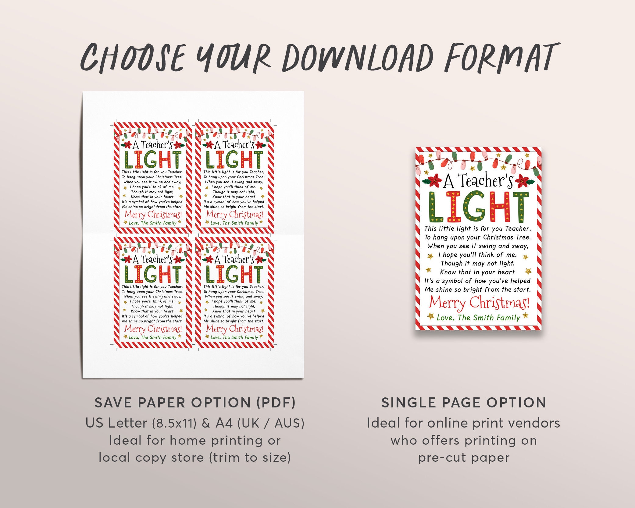 A Teachers Light Gift Tag Editable Template, Teacher Christmas Ornament ...