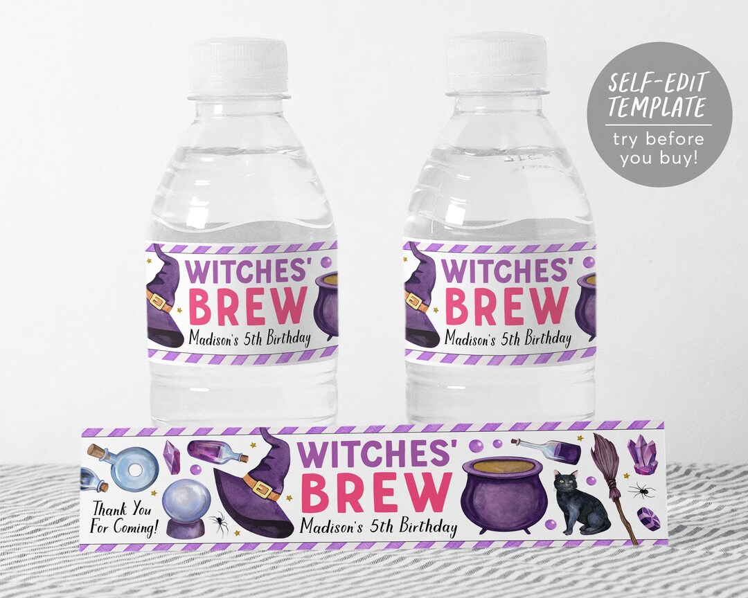 Witches Brew Water Bottle Labels Editable Template, Witch Birthday ...