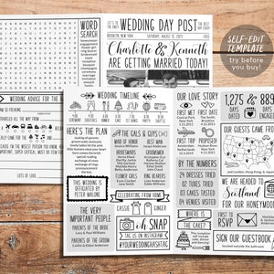Mini Newspaper Wedding Program Editable Template, Wedding Timeline ...