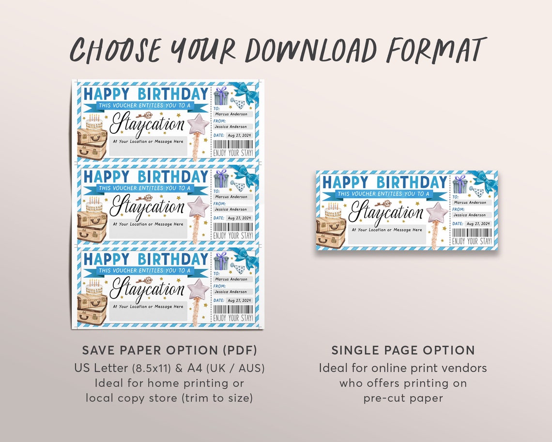 Staycation Voucher Editable Template, Birthday Party Surprise Weekend ...