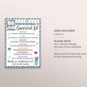 IT Professional Survival Kit Gift Tags Editable Template, National IT ...