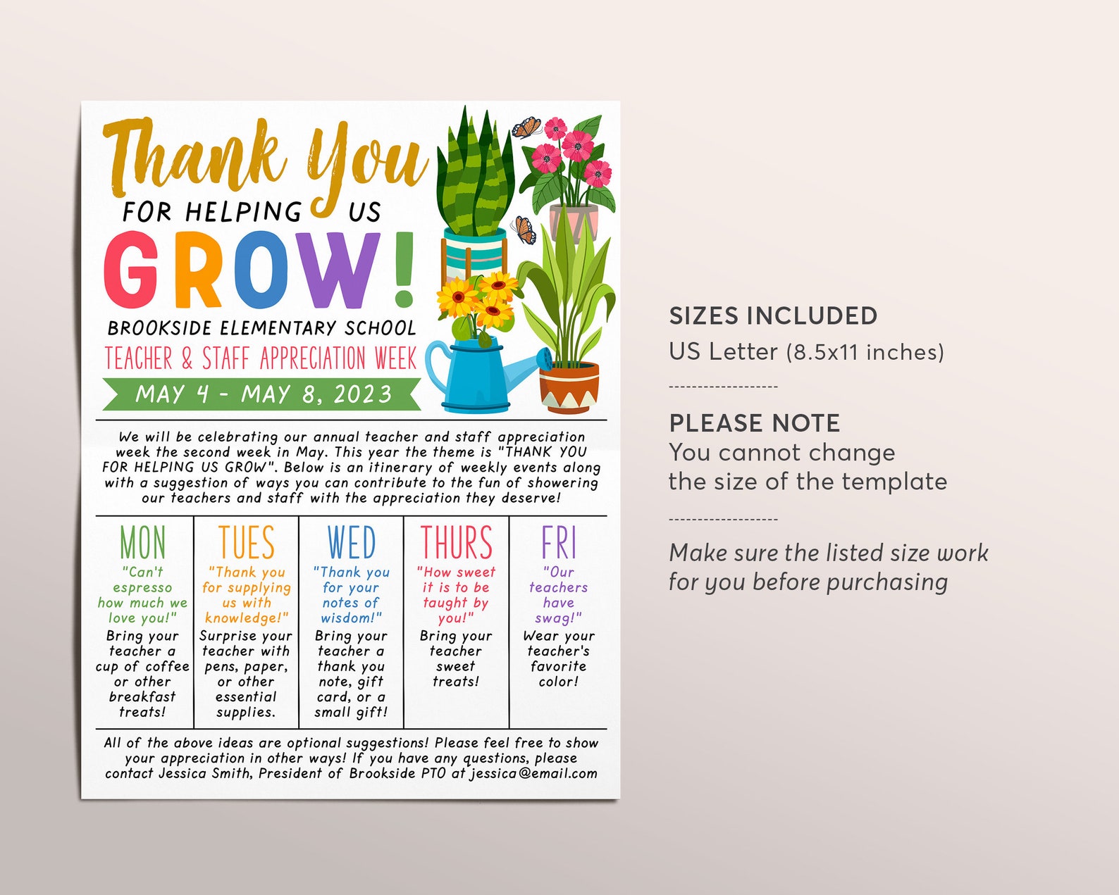 Floral Bloom Theme Parent Letter Teacher Staff Appreciation Week ...