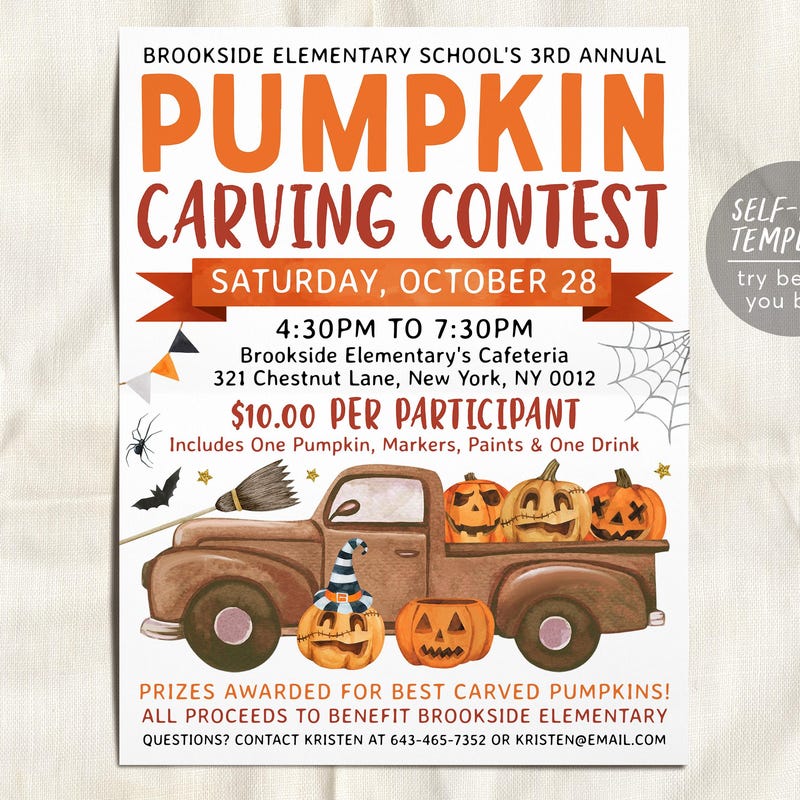 Editable Pumpkin Carving Contest Flyer - Etsy