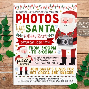 Photos With Santa Flyer Editable Template, Picture With Santa, Holiday ...