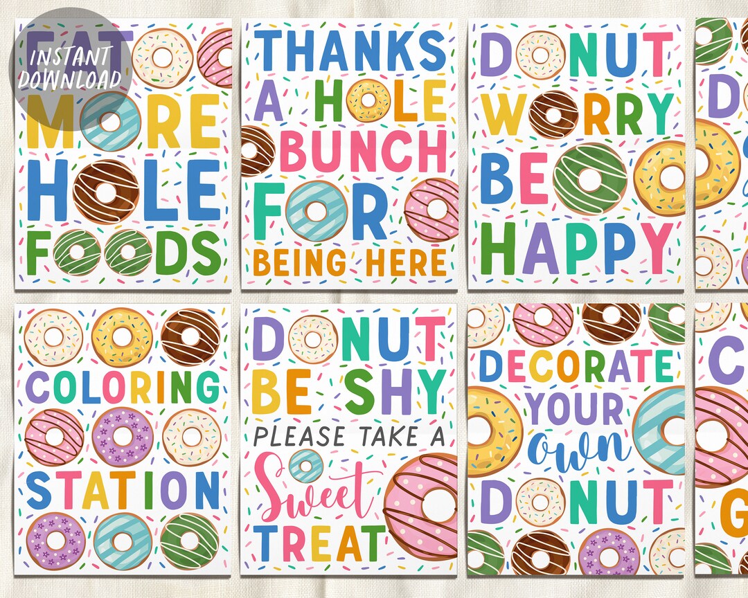 Donut Party Sign Decor BUNDLE for Baby Shower Birthday Celebration ...