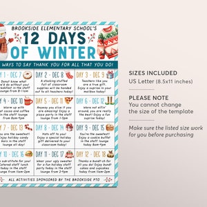 Winter Holiday Appreciation Flyer Editable Template, 12 Days of ...