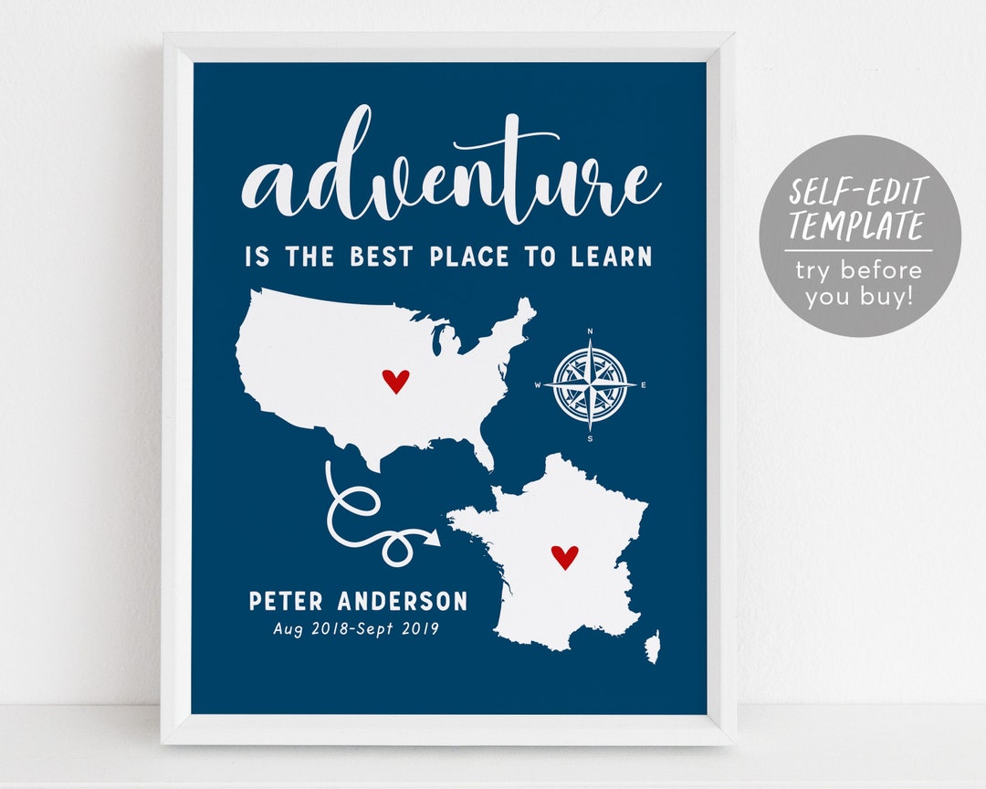 Editable Study Abroad Map Keepsake Gift Template, Foreign Exchange ...