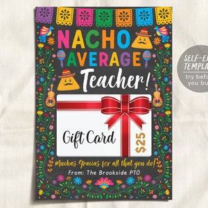 Nacho Average Teacher Gift Card Holder Editable Template, Fiesta Cinco ...