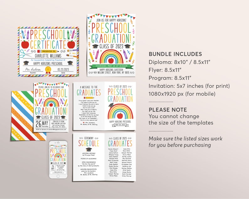 Preschool Graduation Ceremony BUNDLE Editable Template, Pre-k ...