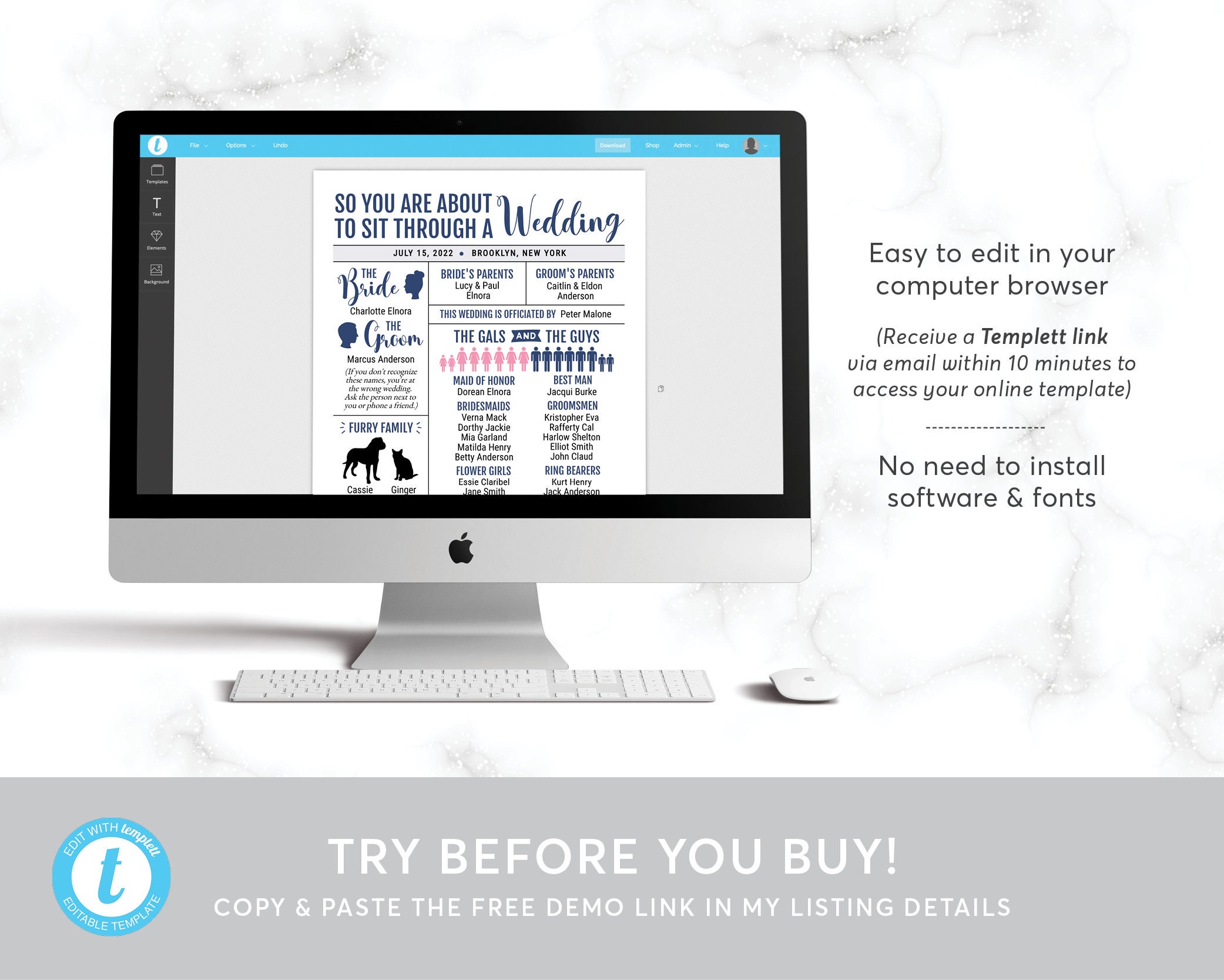 Infographic Wedding Program Template Editable Reception | Etsy