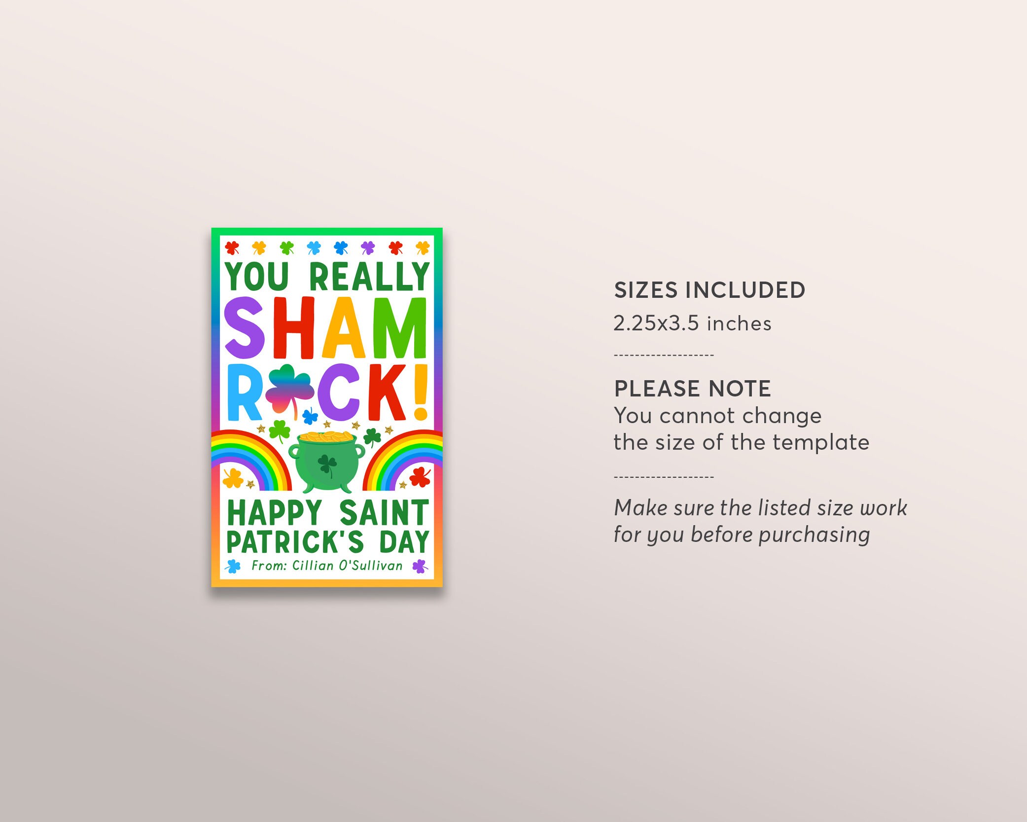 St Patrick's Day You Sham Rock Gift Tag Editable Template, Rainbow ...