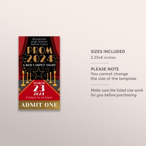 Red Carpet Prom School Dance Tickets Editable Template, Homecoming ...