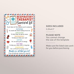 Respiratory Therapist Survival Kit Gift Tags Editable Template ...