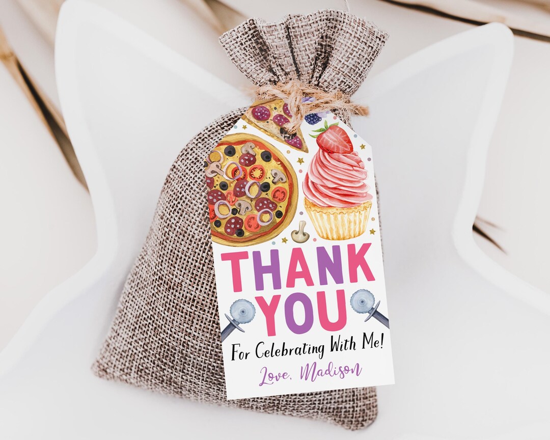 Pizza and Cupcakes Birthday Party Favor Tags Editable Template, Girl ...